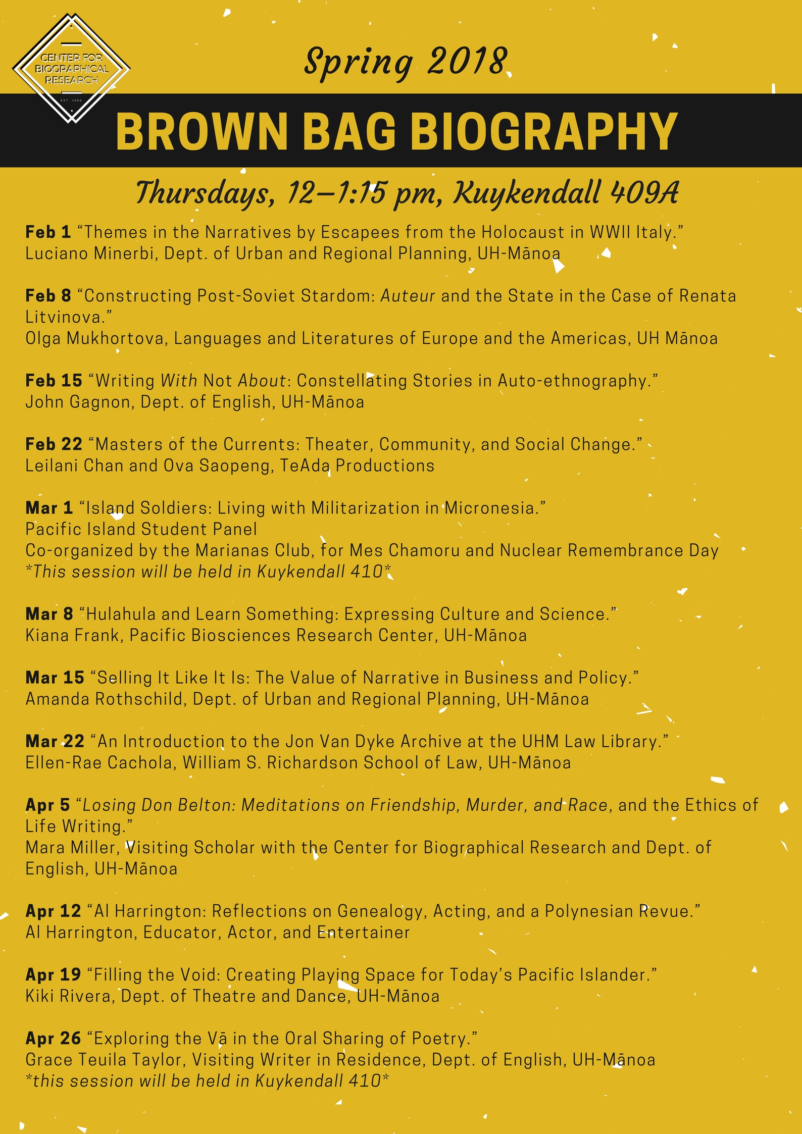 Spring 2018 Biography Brown Bag Series – UH Press